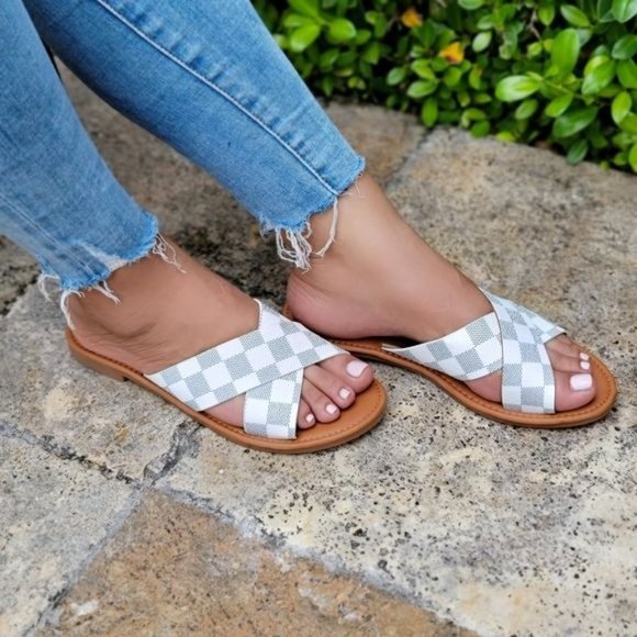 Shoes | Checkered Sandals Slide Flip Flop | Poshmark